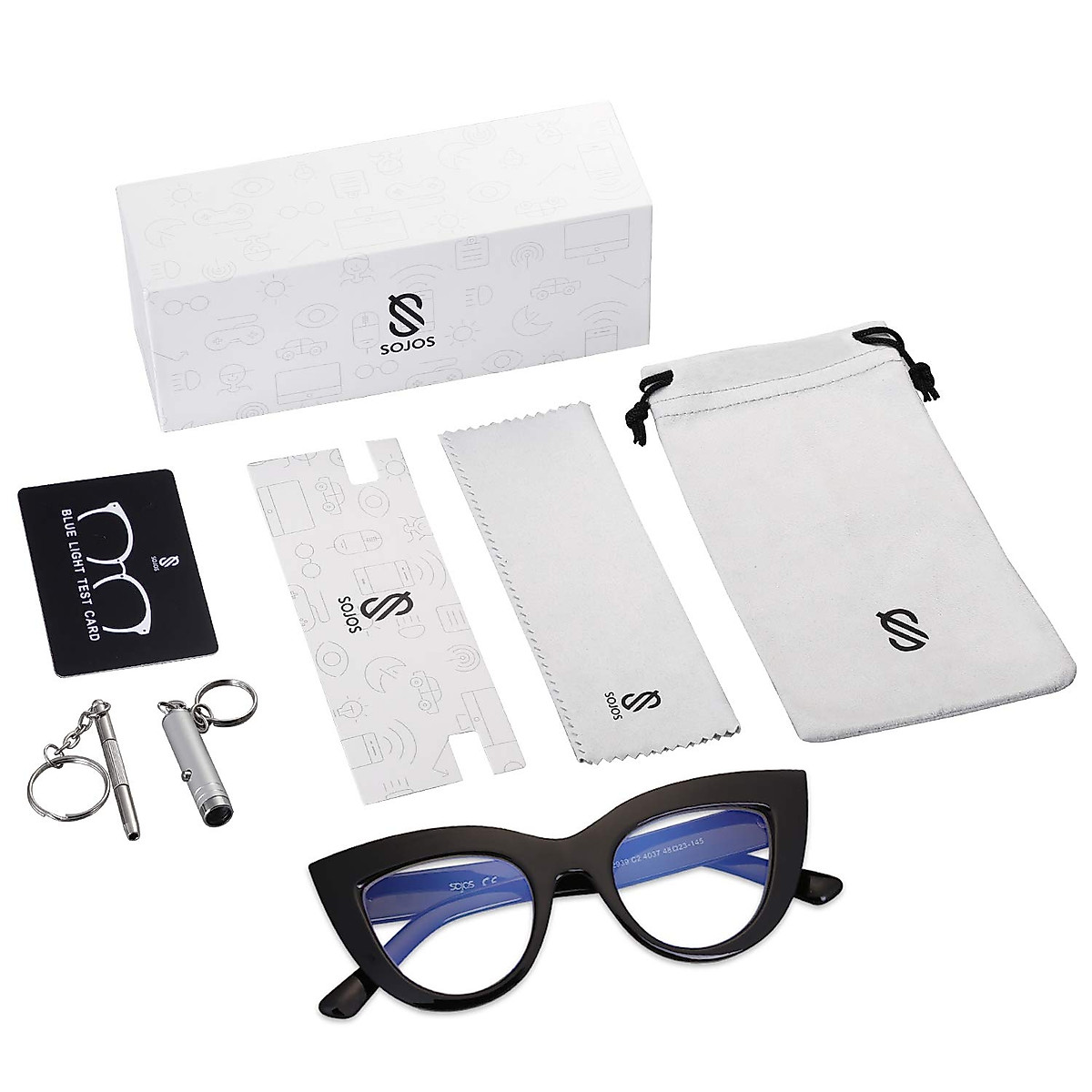 SOJOS Blue Light Blocking Glasses Retro Vintage Cateye Eyeglasses for Women Plastic Frame Hipster Party SJ5025 with Black Frame/Anti-Blue light Lens