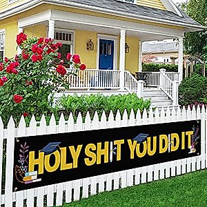Holy Shit You Did It Large Banner, 2022 Graduate Banner, Black Funny Graduation Lawn Sign Porch Sign, Graduation Party Decorations, Indoor Outdoor Backdrop 8.9 x 1.6 Feet