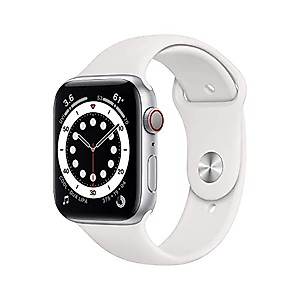 Apple Watch Series 6 (GPS + Cellular, 44mm) - Silver Aluminum Case with White Sport Band (Renewed)
