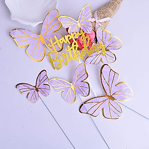 YUINYO Butterfly happy birthday Cake Topper, Happy Birthday Cake Bunting Decor,Birthday Party Decoration Supplies (Purple)