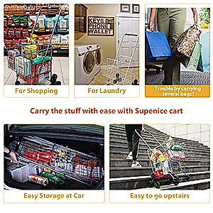 Supenice Grocery Shopping Cart with Wheels Deluxe Stair Climber Utility Cart Easily Collapsible Cart with Tri-Wheels, 66 LBS Capacity, Extended Foam Cover, Trolley for Shopping, Stair, Laundry