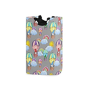 Nander Large Laundry Basket, Hot Air Balloon Gnome Collapsible Laundry Bag, Foldable Laundry Hamper, Toy Storage Basket for Halloween Decoration