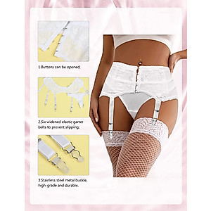 ohyeahlady Garter Belts and Stocking Sets 6 Metal Clips Plus Size Lace Garter Belt 3 Set White XL-2XL