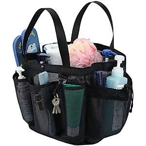 ROVOZAR Mesh Shower Caddy for College Dorm Room Essentials, Hanging Portable Tote Bag Toiletry for Bathroom Accessories (Black)