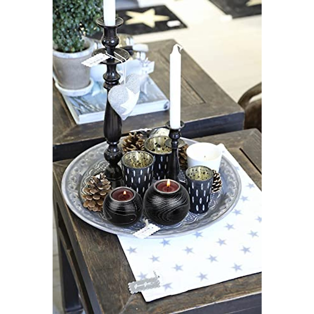 Vixdonos Wood Rustic Tea Light Candle Holder Set of 3 Black Round Votive Candle Holders with Elegant Carved Tree Texture