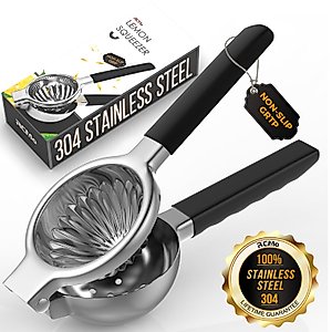 RCMo Stainless Steel Lemon Squeezer - Metal Citrus Juicer - Lime Lemon and Fruit Juicer with Silicone Handles - Large Manual Citrus Press Juicer - Hand Held Squeezer - Ergonomic Design with Solid