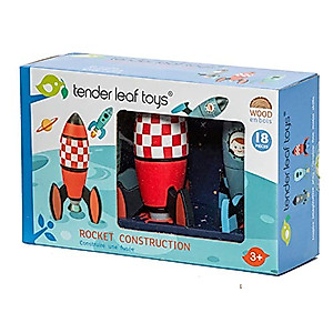 Tender Leaf Toys - Rocket Construction - 18 Pc Wooden Construction Toy Playset Builds 3 Space Ships - Develops Dexterity, Problem Solving and Imaginative Play - Ages 3+