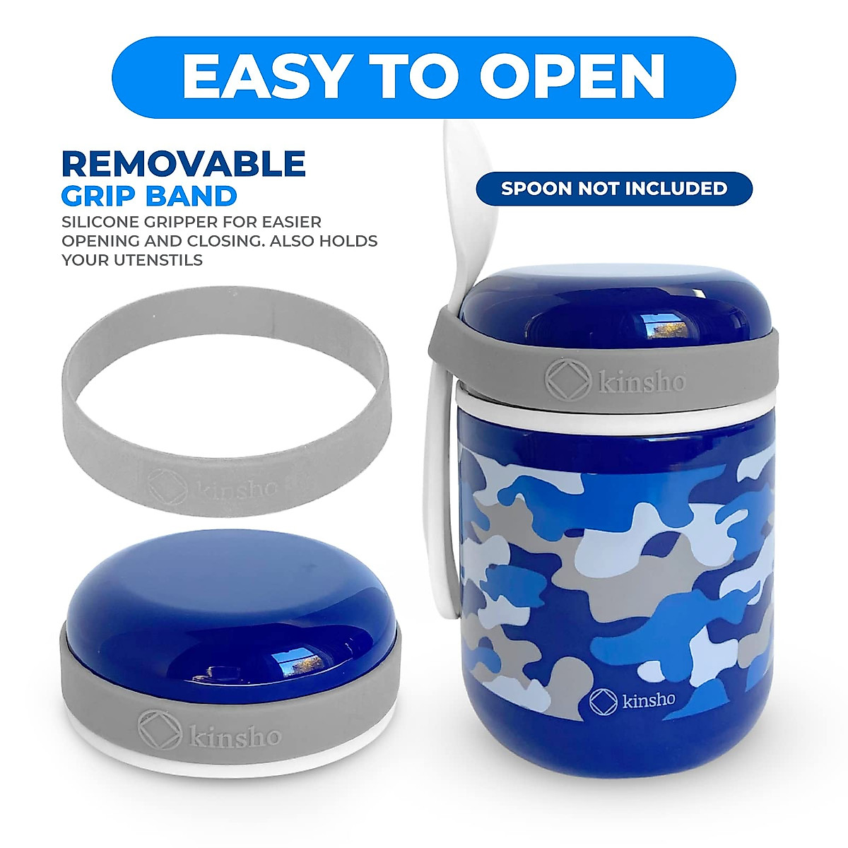 Thermos for Hot Food, Kids Lunch Insulated Stainless Steel Wide Mouth Jar, Boys Soup Container, Toddlers Day Care Pre-School, Leakproof Easy Grip Thermal Vacuum Seal 10 oz 300 ML Blue Orange Dinosaur