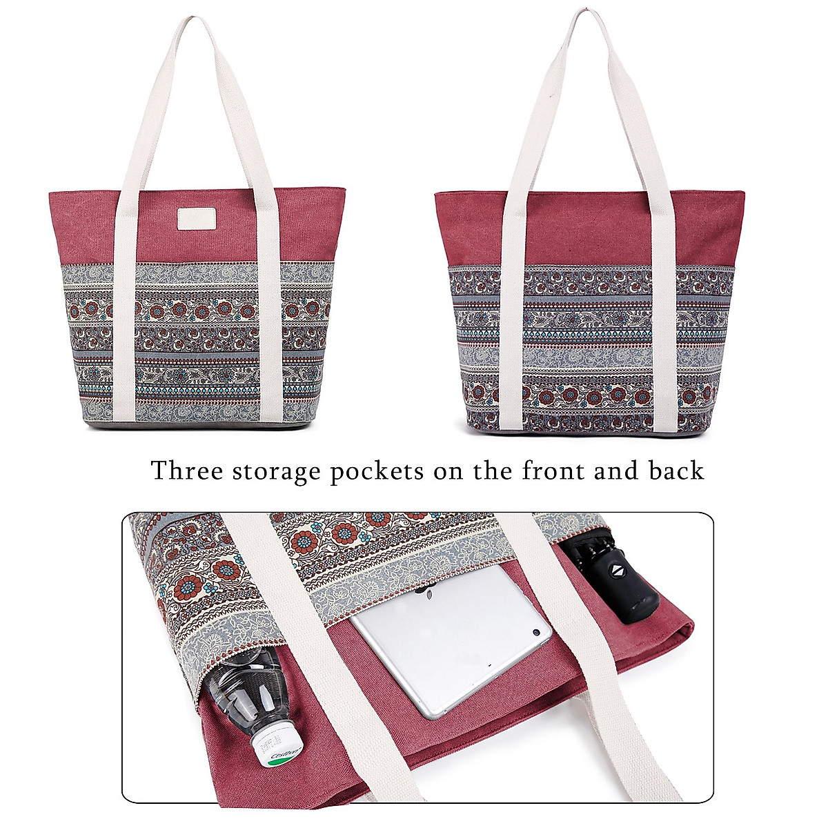 ArcEnCiel Canvas Tote Womens Shoulder Handbag with Purse (Maroon)