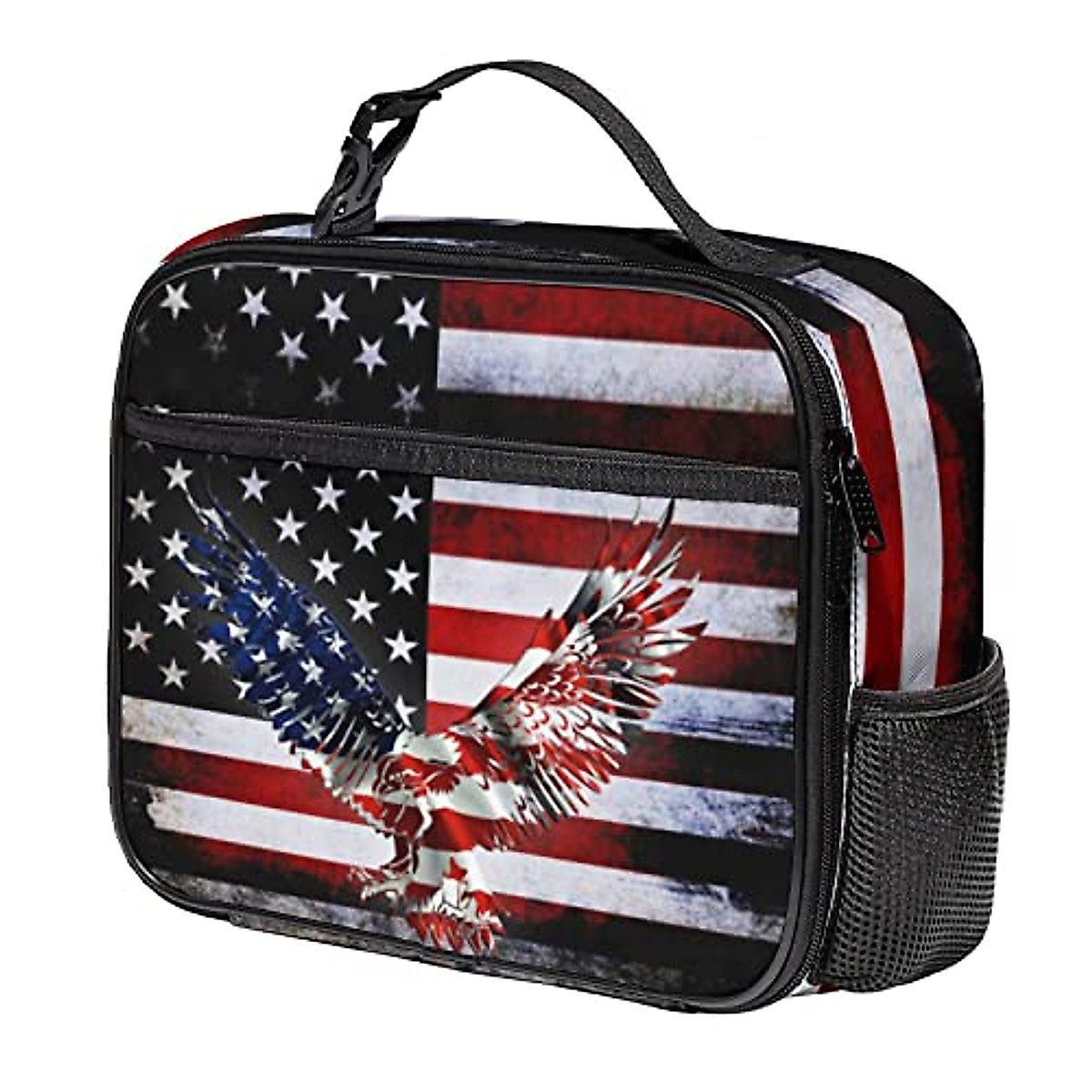 Black Eagle Insulation Lunch Bag with Locking Hand Strap Durable Waterproof Lunch Box High Capacity Lunch Tote Bag with Pockets for Boy Gir Women Men