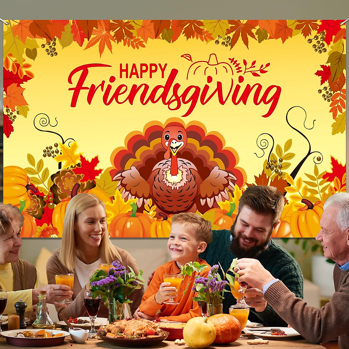 Friendsgiving Banner, Fall Banner, Happy Friendsgiving Wall Backdrop Thanksgiving Holiday Feast Party Supplies Outdoor Photo Background Fall Decorations for Home School