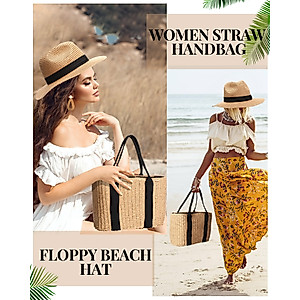 Glitopper 4 Pcs Straw Bag Woven Bag and Rattan Wicker Hat Tassel Earrings Set Summer Tote Handbag for Woman Vacation Boho Accessories