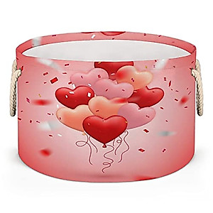 Red Valentines Day Love Heart (18) Large Round Baskets for Storage Laundry Baskets with Handles Blanket Storage Basket for Bathroom Shelves Bins for Organizing Nursery Hamper Girl Boy