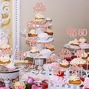 Gyufise 30Pcs 60th Birthday Cupcake Toppers 60 Fabulous Cupcake Picks Cheers to 60 1965 Cake Decorations for Happy 60th Birthday Wedding Anniversary Party Decoration Supplies Rose Gold