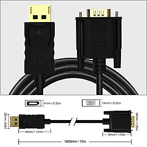 Foboiu DisplayPort to VGA, VGA Adapter 6 Feet DP Cable Connects Port from Desktop or Laptop Monitor Projector with VGA to Displayport Adapter
