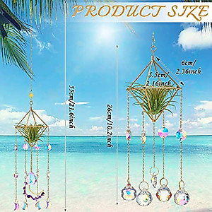 3 Pcs Hanging Air Plant Holder Rustic Style Air Plant Rack Hanger with Crystal Pendant and Chain Golden Geometric Metal Planter Wall Window Air Plants Display for Home Festival Wedding Decor, 3 Styles