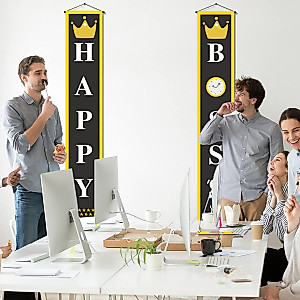 Pudodo Happy Boss's Day Porch Banner Best Boss Ever Office Celebration Front Door Sign Wall Hanging Party Decoration