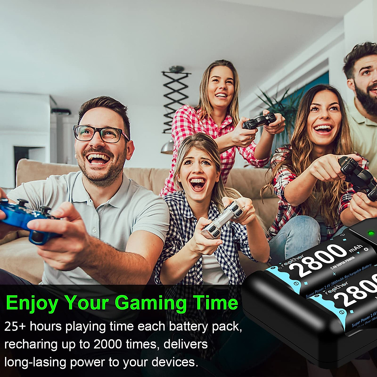 rapthor 4 x 2800mAh Rechargeable Controller Battery Pack for Xbox One/Xbox Series X/Xbox One S/Xbox One X/Xbox One Elite, high Power NI-MH Batteries Kit with Charger (4 Batteries+Charger)