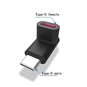 90 Degree Right Angle Type-C Male to Type-C Female Adapter 100W 40G,up and Down 90 Degree Type-c Plug to Jack Expansion Adapter is Suitable for Notebook Computers, Tablet Computers and Mobile Phones