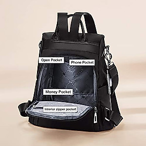 iFOXER Women Backpack Purse Waterproof Nylon Anti-theft Rucksack Lightweight Shoulder Bag (black)