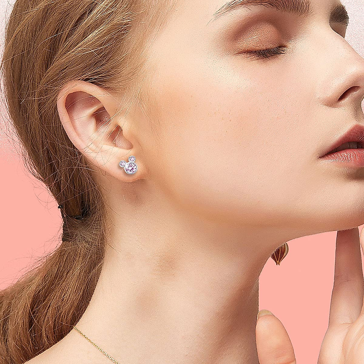 Dazlily Mouse Shape Stud Earrings 925 Sterling Silver Stud Earrings for Women Jewelry (Mouse Pink)