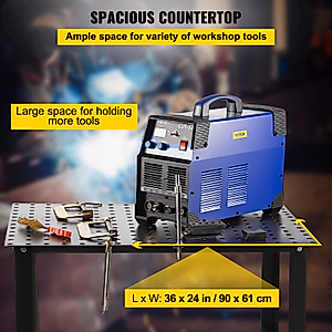 VEVOR Welding Table, 36" x 24" Adjustable Workbench, 0.12" Thick Industrial Workbench, 600lb Load Capacity Metal Workbench, Heavy Duty Carbon Steel Welding Table, Gray Steel Work Table w/Accessories