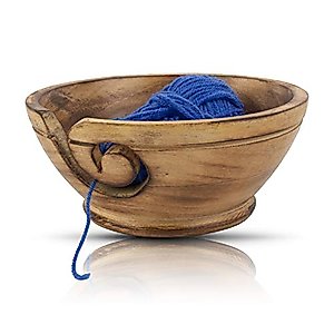 Handcrafted Wooden Yarn Knitting Crochet Bowl Holder for Skien Yarn Balls Decorative Storage Organizer Crocheting Needlework Knitting Accessories Kit Supplies Sturdy Non Slip Gifts for Mother Her