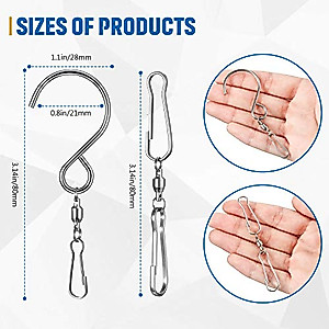 Wind Spinner Swivel Hooks 360 Degree Dual Spinning Windsock Chime Supplies Hanger Swivels Clip Hanging Hooks with Storage Box for Wind Spinners Supply, 2 Styles (Metal Color,30 Pieces)