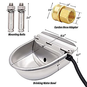 ZHEQOGZH Automatic Heated Water Bowl Trough Dish Outdoor Heated Pet Dog Bowl Stainless Steel Livestock Waterer with Float Valve Brass Connector and Drain Plug for Outdoor Pets in Winter