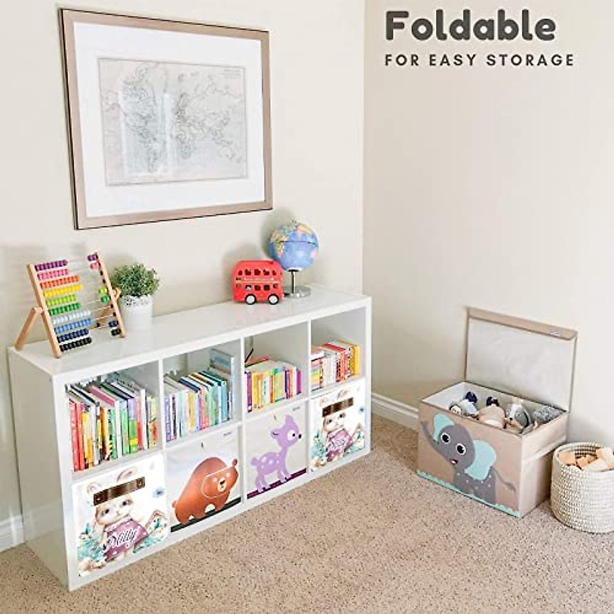 Cute Bunny Rabbit Personalized Storage Basket ,Custom Storage Bins Cubes Organizer with Handle for Bedroom Wardrobe,Nursery,Basket 1 Pack