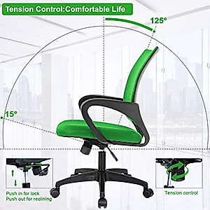 Home Office Chair Ergonomic Desk Chair Mesh Computer Chair with Lumbar Support Armrest Adjustable Rolling Swivel Chair for Women Adults, Green