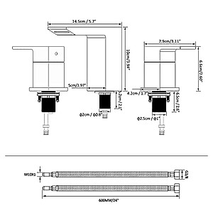 BESy Matte Black Bathroom Faucet 3 Holes Two Handles Lavatory Vanity Sink Faucet Widespread 8 Inch Bathroom Sink Faucet, Waterfall Bathroom Sink Faucet with Supply Hoses, Stainless Steel Faucet