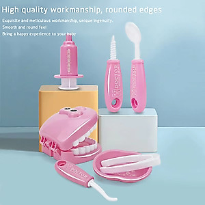 YOUYA DENTAL Dental Early Education Brushing Toys, 9Pcs/Set Children Role Play Toys Crocodile Early Education Cartoon Tooth Brushing Model Preschool Education Toy Dentist Game for Kids Classroom Pink