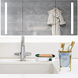 Rotating Marble Utensil Holder for Kitchen Countertop, Spoon Holder for Dining Table, Marble Ceramics with Durable Metal Frame 3.15 * 4.7 inch Blue and Gold 2 PCS