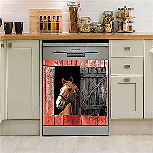 Clear Pattern Animal Horse Dishwasher Door Cover Vinyl Panel Decal Magnetic Refrigerator Stickers Kitchen Decor 23" W x 26" H