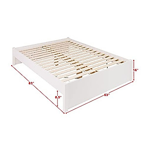 Prepac Select Queen 4-Post Raised Platform Bed with Under Bed Storage Space, Modern Queen Storage Bed 83" D x 63" W x 16" H, White, WBSQ-1302-2K