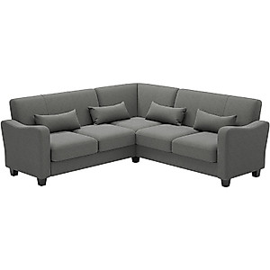 Belffin Fabric L Shaped Sofa Small Sectional Couch with Chaise Solid Corner Sofa Small L Couches 5 Seater Sofa Light Grey