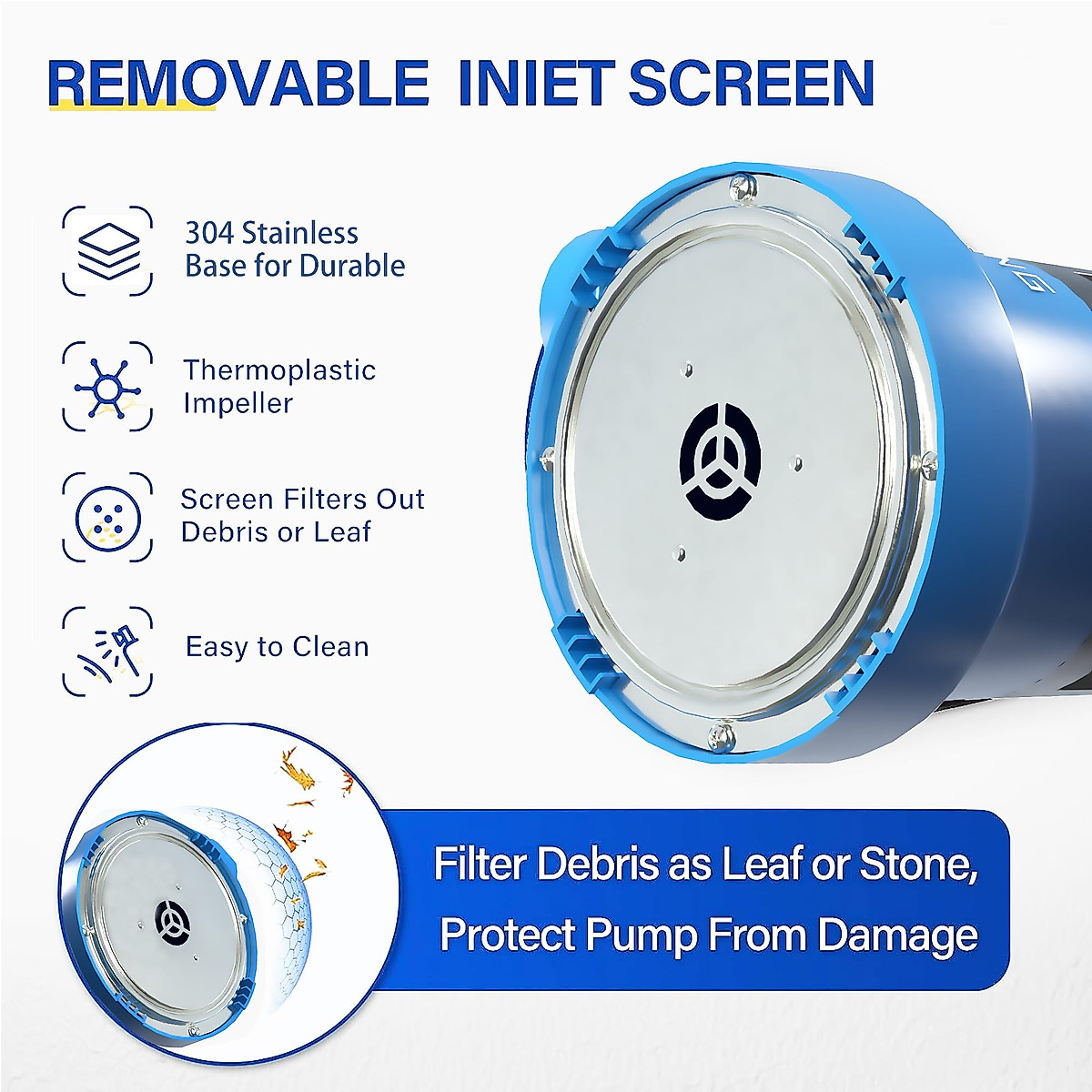 FOTING 1/2HP Submersible Water Pump with Stainless Steel Base - Removes Water to 0.04" Depth, 2450GPH Portable Sump Pump for Puddles, Pools, Boats, Gardens & Ponds - 10Ft Cord Included