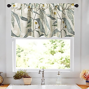 Leeva Leaves Modern Design Kitchen Valances for Guest Room Dining Room, Top Rod Pocket Thermal Insulated Window Curtain Valance for Office Door, One Panel, 52X18