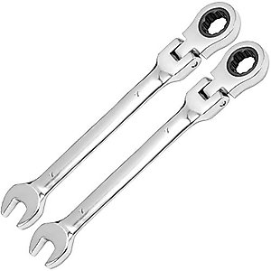 KINJOEK 2 PCS 7mm 12PT Flex Head Ratchet Wrench, Metric Ratcheting Wrench Set with 5° Movement and 72 Teeth for Projects with Tight Space
