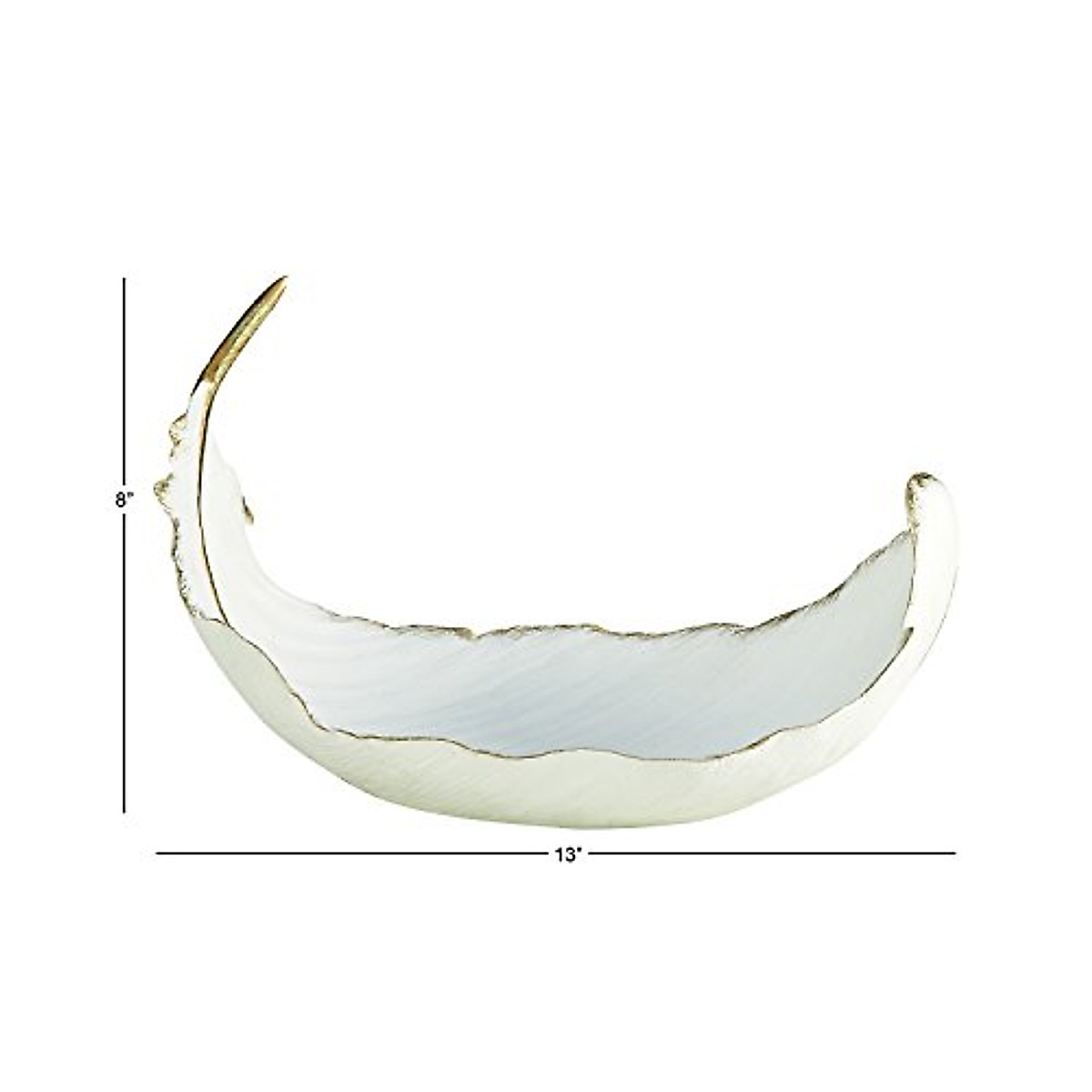 CosmoLiving by Cosmopolitan Polystone Bird Curved Feather Decorative Bowl with Distressed Gold Accents, 13" x 8" x 8", White, SMALL SIZE