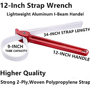 HOMEGOAL 12 Inch Multi-Purpose Strap Wrench Adjustable Pipe Wrench Anti-sliding Wrench, Double Layered Thickened Nylon Strap