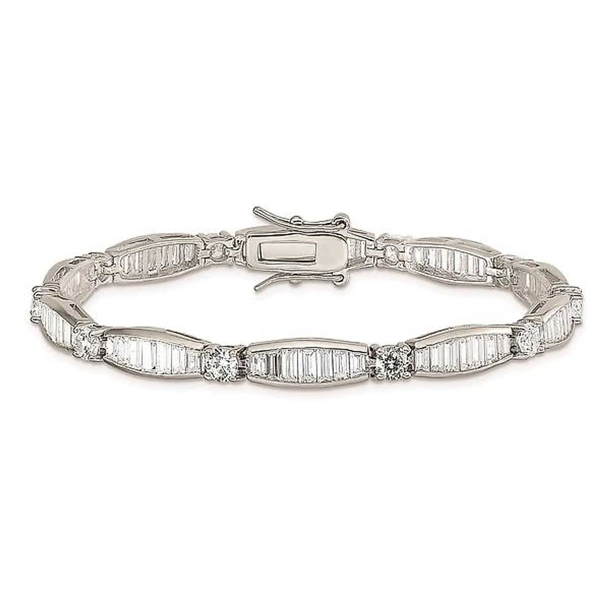 IceCarats 925 Sterling Silver Baguette Round Cubic Zirconia CZ Chain Bracelet