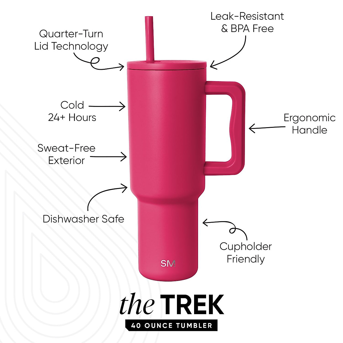 Simple Modern 40 oz Trek Tumbler with Handle and Straw Lid | Cup Holder Friendly Insulated Stainless Steel Travel Mug | Berry Twist