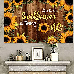 Our Little Sunflower is Turning One Rustic Wood Banner Backdrop Sunflowers Flowers Fall Theme Party Decor Decorations for Autumn Holiday Festival Girls Boys 1st Birthday Party Baby Shower Supplies
