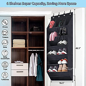 TIOYOTY Over The Door Shoe Organizer with Large Deep Pockets Door Shoe Rack for Narrow Door Hanging Multifunction Shoe Holder for Dorm Closet Door, Black
