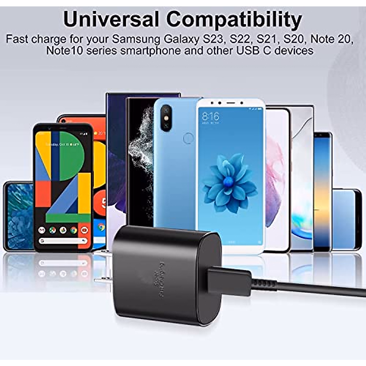 45W USB-C PD 3.0 Super Fast Charging Wall Charger for Samsung Chromebook 4 4+ XE310XBA XE350XBA XE513C24 XE510C24 W16-030N1A Galaxy A01 A20 A50 S8 S9 S10 S10+ S10E S20 S21 S22 S23 Ultra Charging Cord