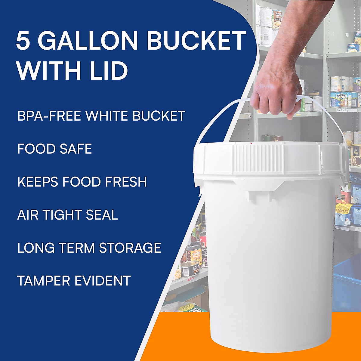 Food Grade 5 Gallon Bucket With Lid - 2 Pack - Includes Airtight Locking Screw On Lids - Pair of White 5 Gal Food Safe Buckets with Lids Perfect for Food Storage and Brining