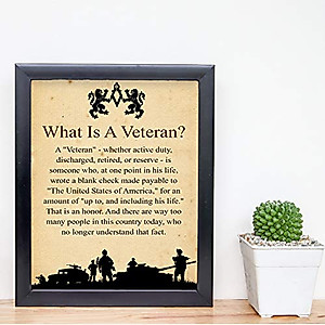 "What Is A Veteran"-Patriotic Wall Art Sign -8 x 10" USA Military Silhouette Poster Print- Ready to Frame. Perfect Decor for Home-Office-Shop-Restaurants. Show Your Gratitude For Our Veterans.