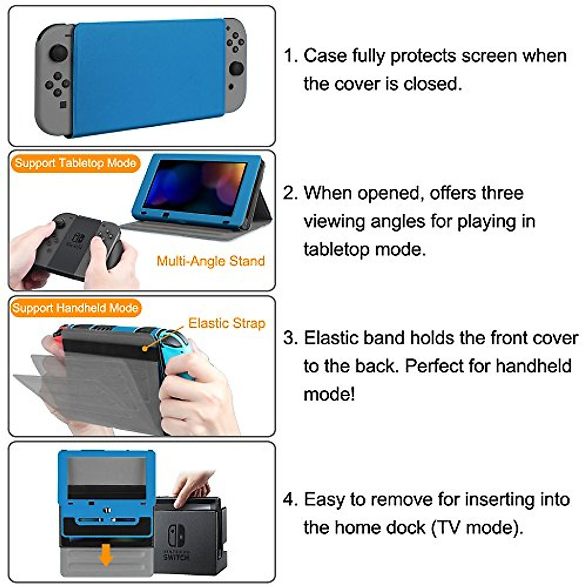 Fintie Protective Case for Nintendo Switch - [Multi-Angle Viewing] Ultra Slim Vegan Leather Play Stand Cover with Elastic Strap for Nintendo Switch 2017 - Royal Blue